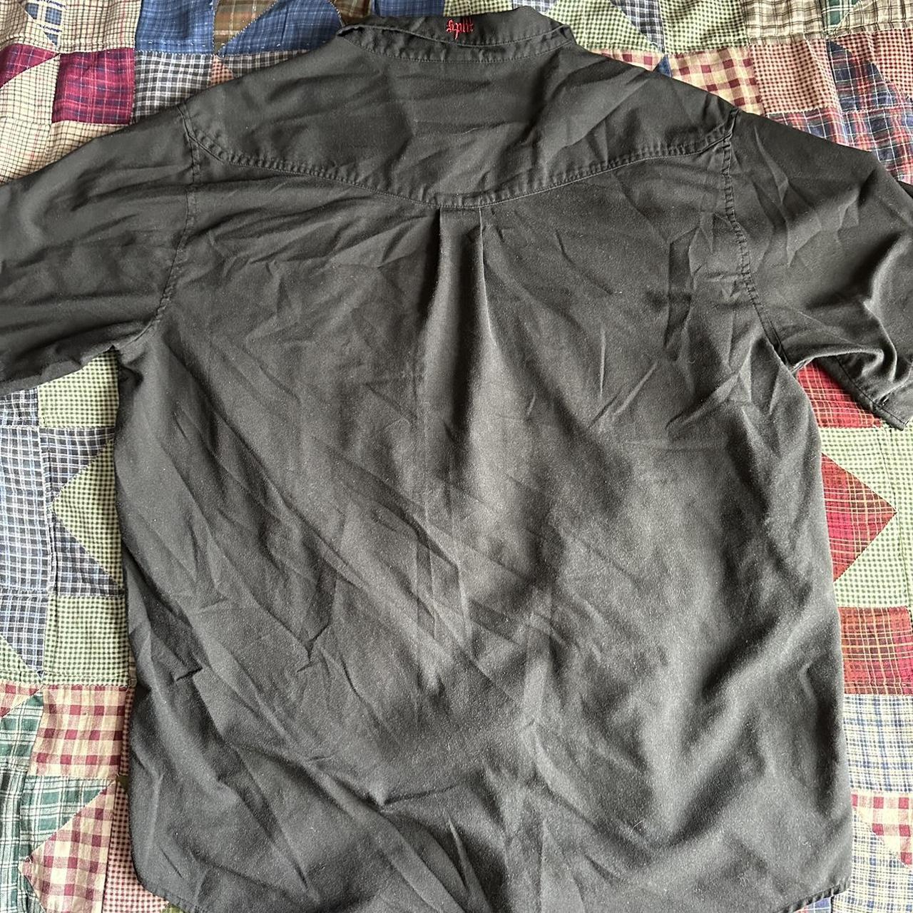 BLACK SPLIT BUTTON UP • vintage split black button... - Depop