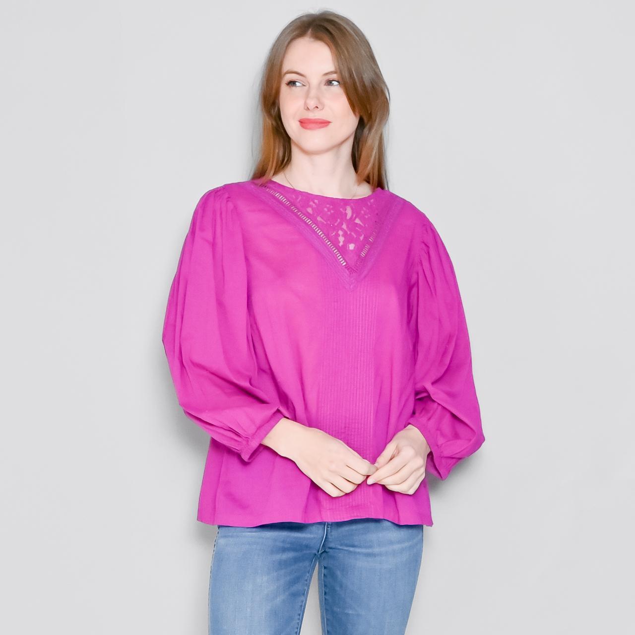 Farm Rio Women's Pink and Purple Blouse | Depop