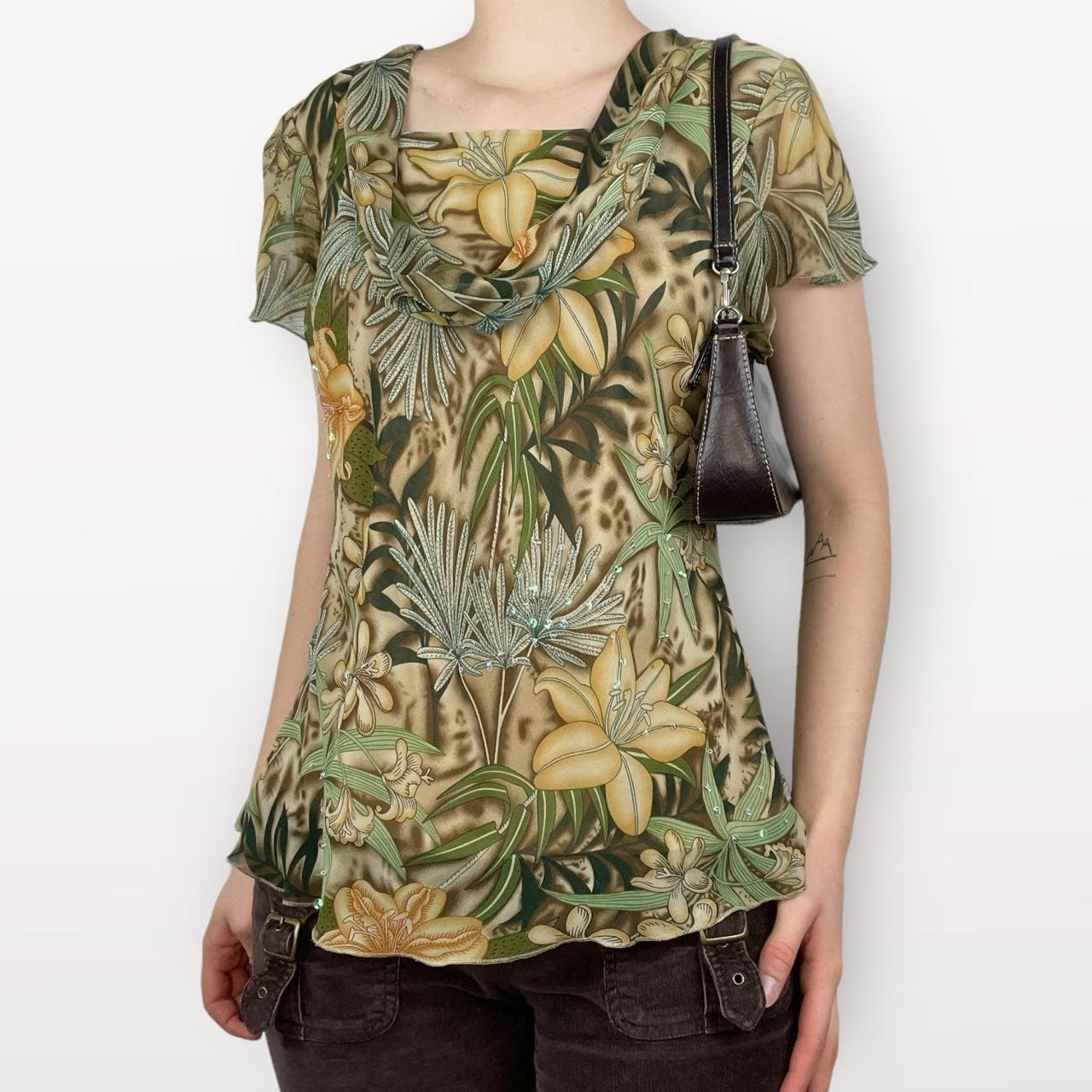 Robbie Bee Women's Green and Brown Blouse | Depop