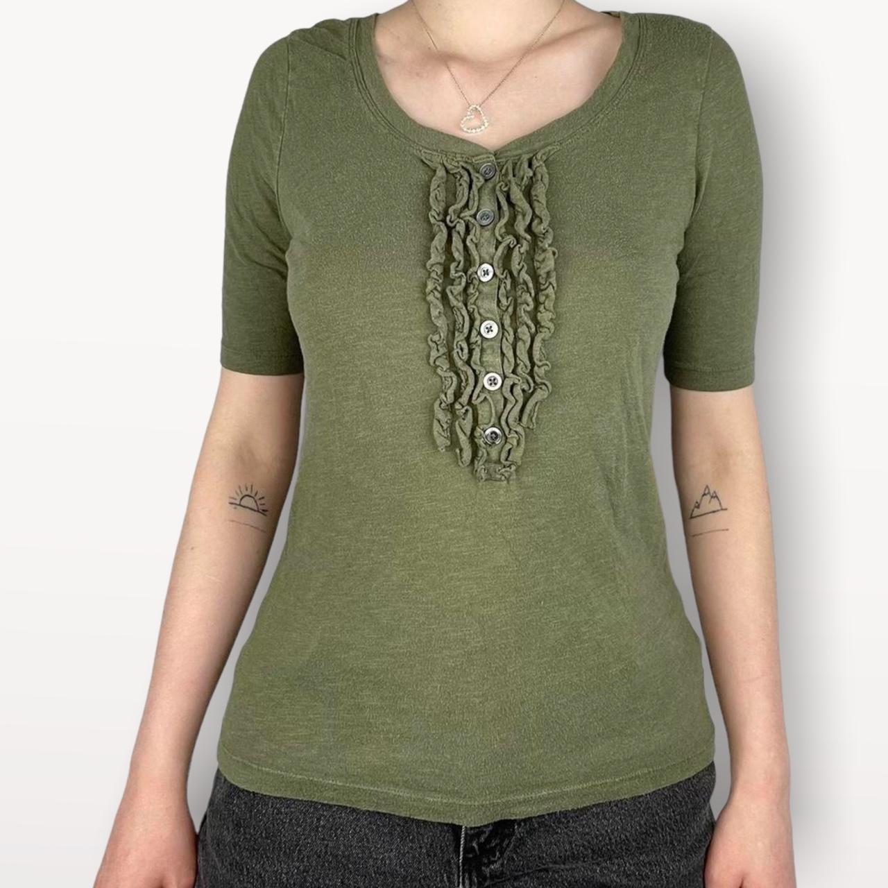 Y2K forest green fairy grunge short sleeve henley... - Depop