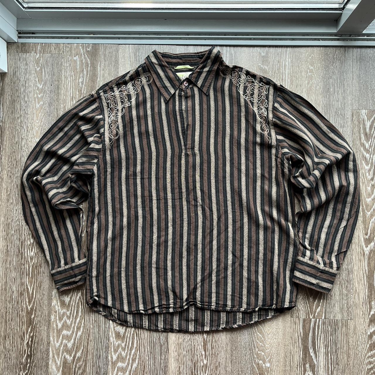 Vintage 90s Patterned Neutral Toned Button Shirt by... - Depop