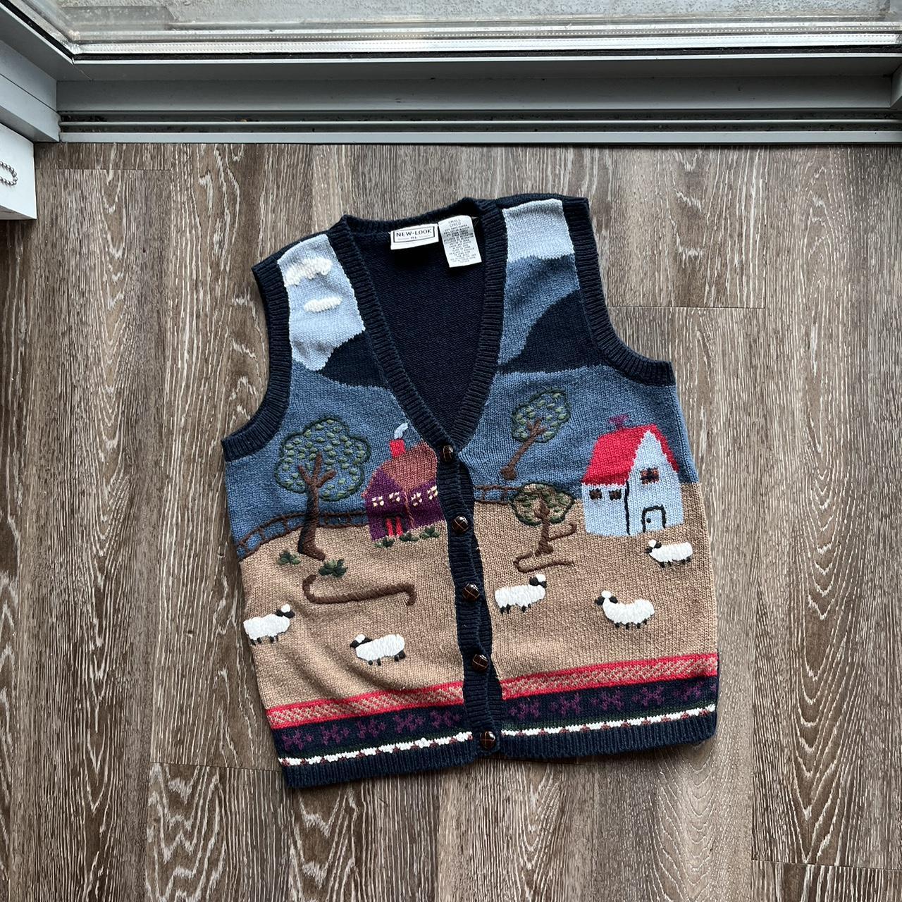 Vintage Full Print Sheep Nature Cardigan Sweater... - Depop