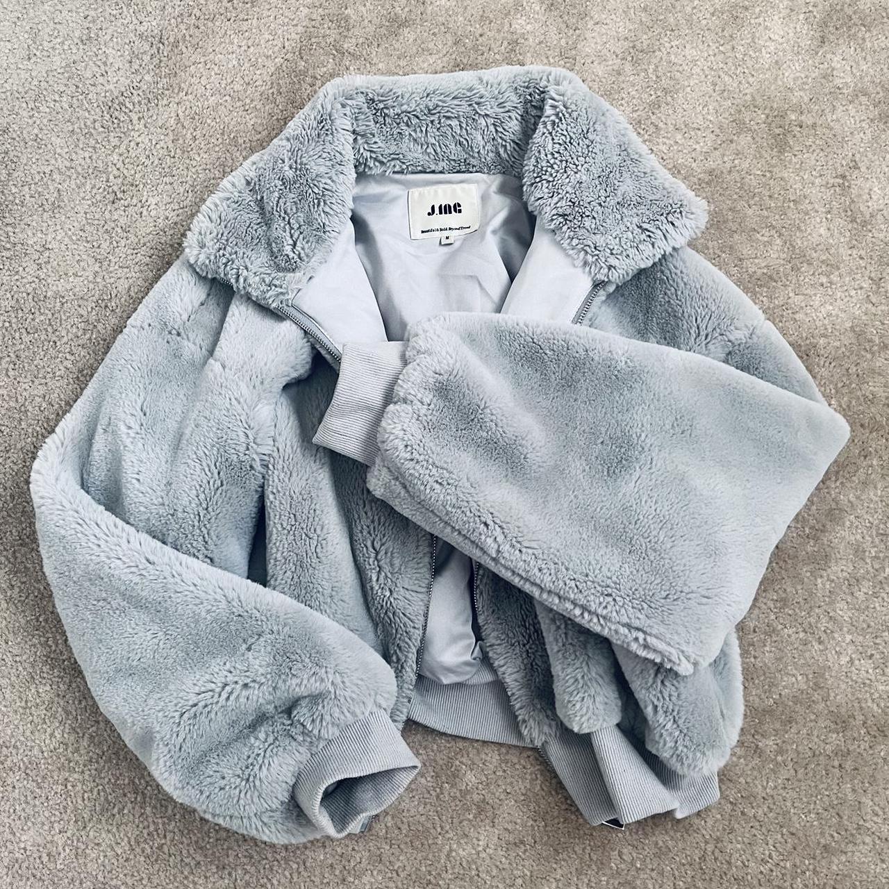J.ING fluffy blue/grey jacket size Medium Worn less... - Depop