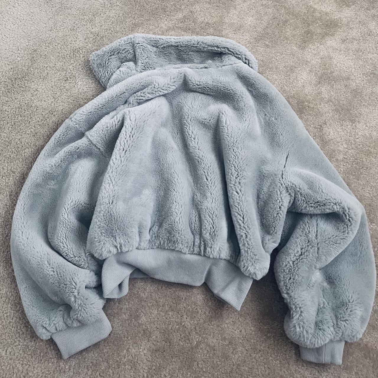 J.ING fluffy blue/grey jacket size Medium Worn less... - Depop