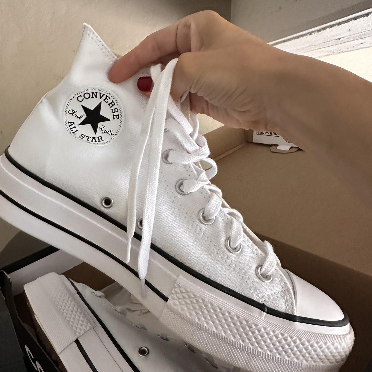 Black and white platform converse - never worn - us... - Depop