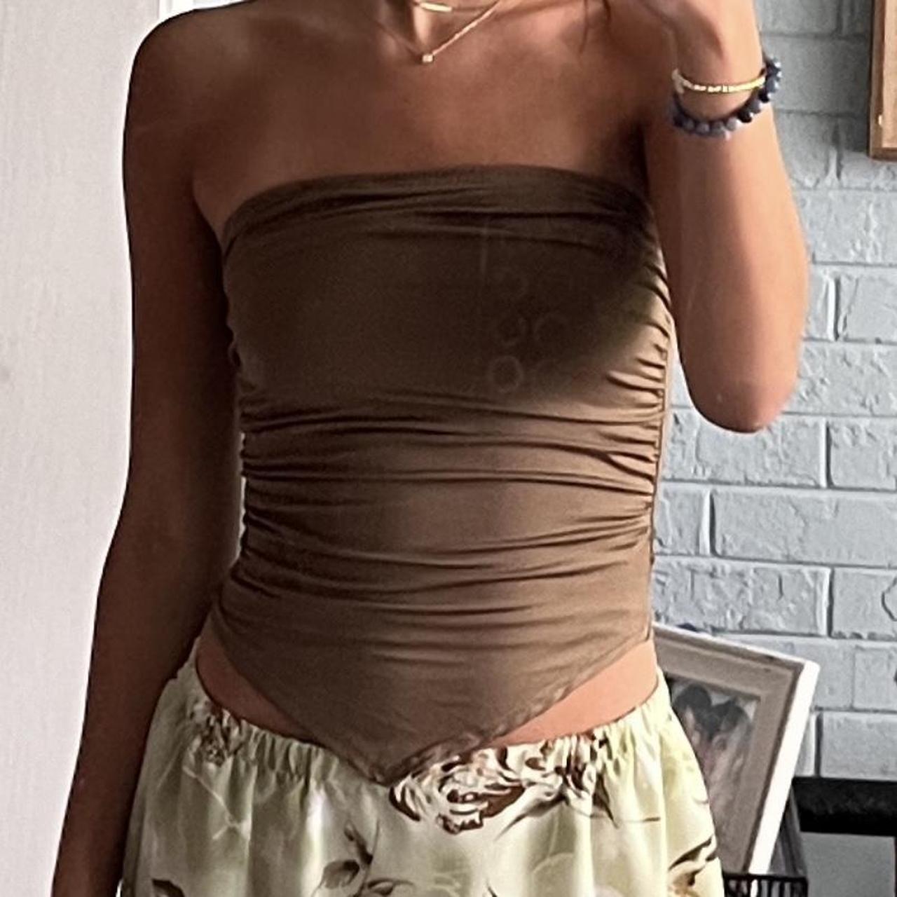 Brown ruched tube top. Stretchy material, very... - Depop