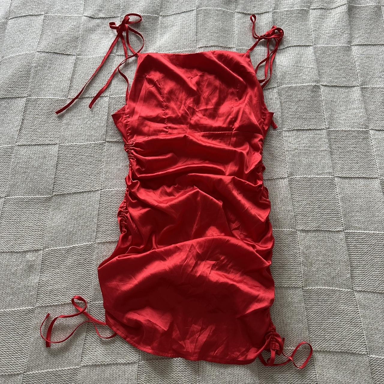 Red ruched mini bodycon dress #bodycon #minidress - Depop