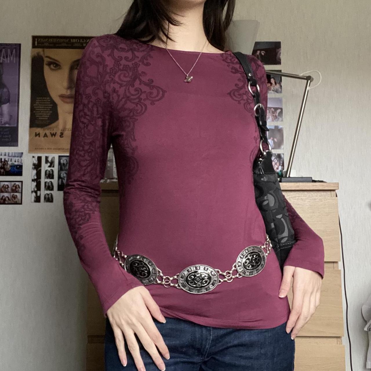 90s vintage whimsygoth burgundy long sleeve top... | Depop