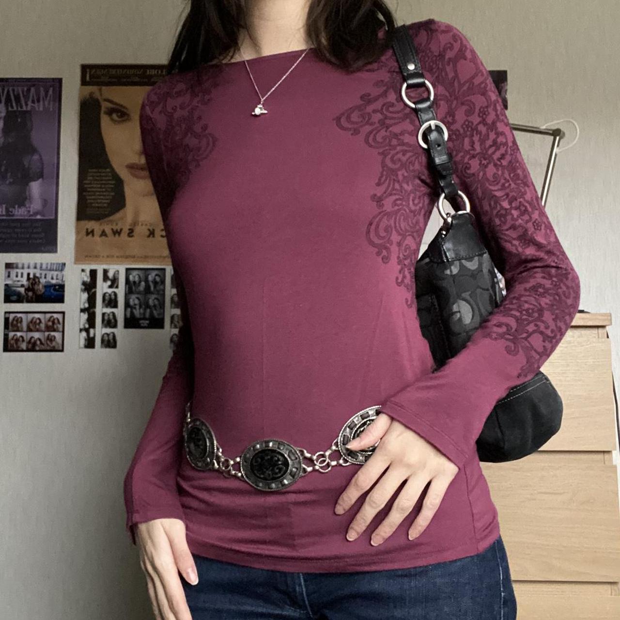 90s vintage whimsygoth burgundy long sleeve top... | Depop