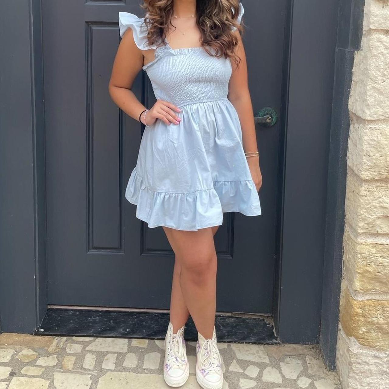 light blue ruffle dress - perfect for summer!... - Depop