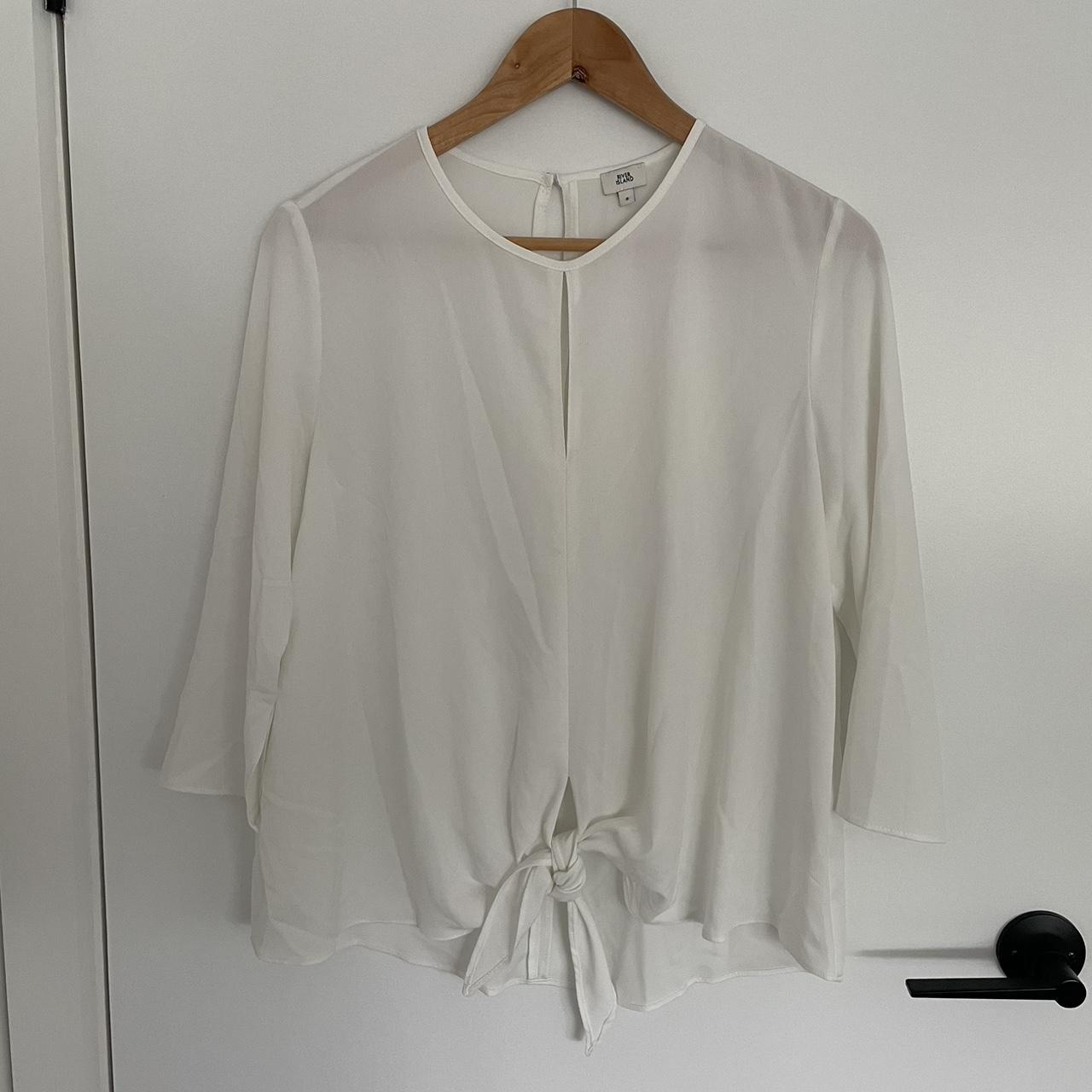Beautiful river island white tie front blouse with... - Depop