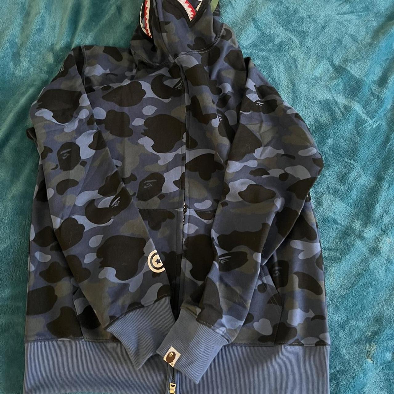 Blue bape hoodie zip up shark 2022 Brand new never... - Depop
