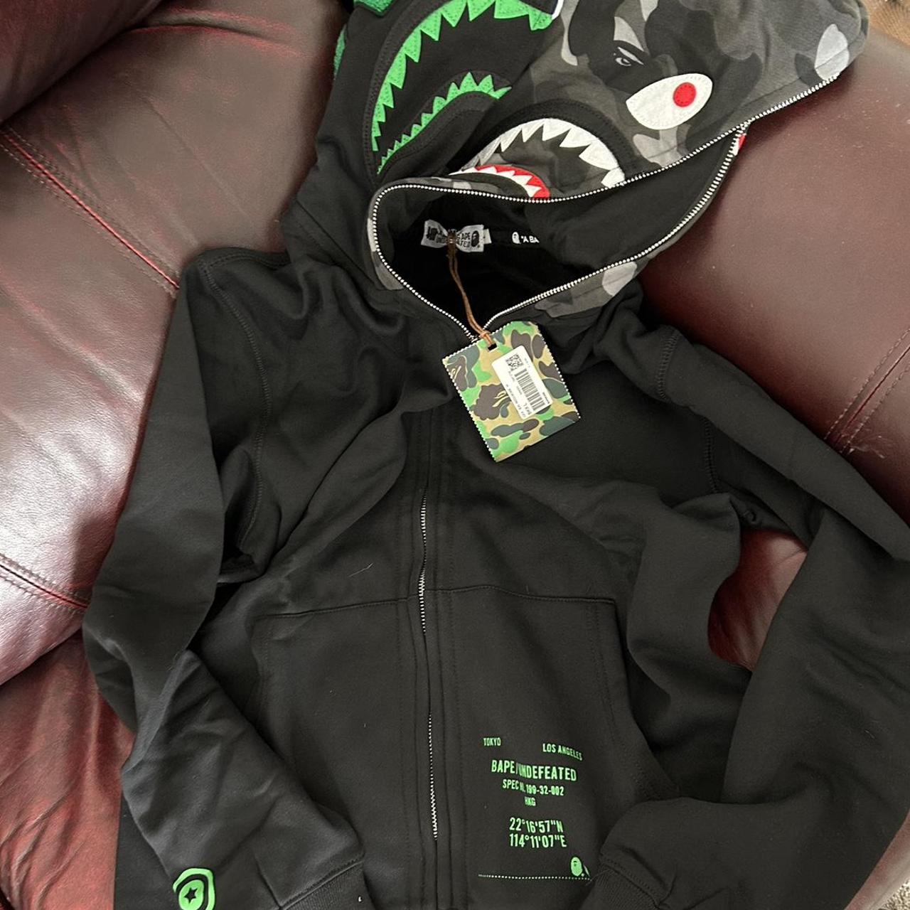 bape zip up X undefeated black green double Shark... - Depop
