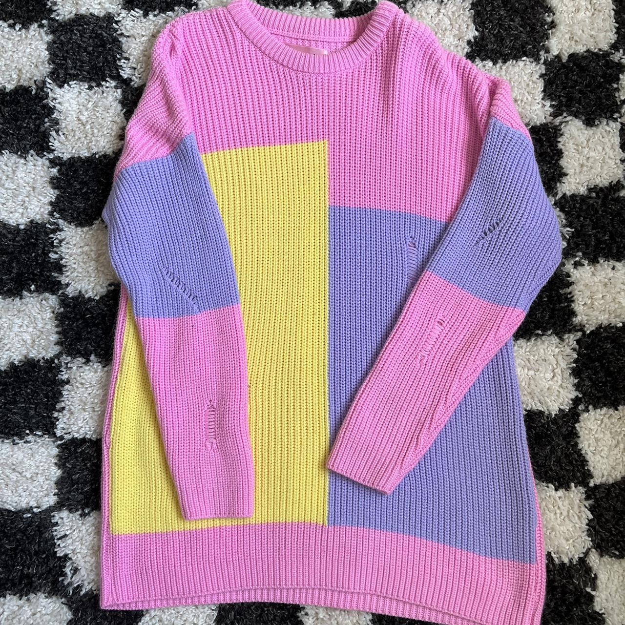 pastel colorblock sweater colorful pastel block... - Depop