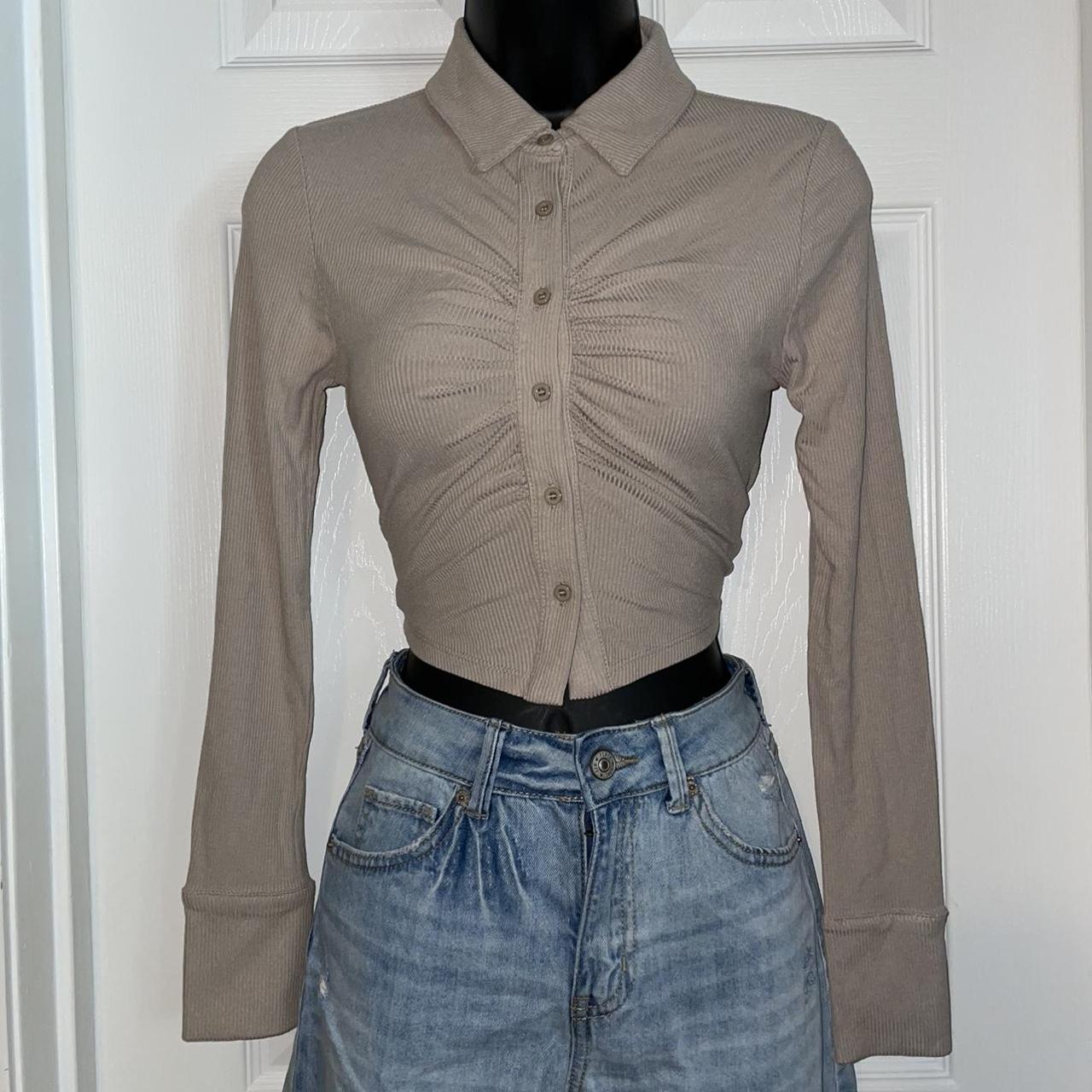 032c Women's Tan and Khaki Crop-top | Depop