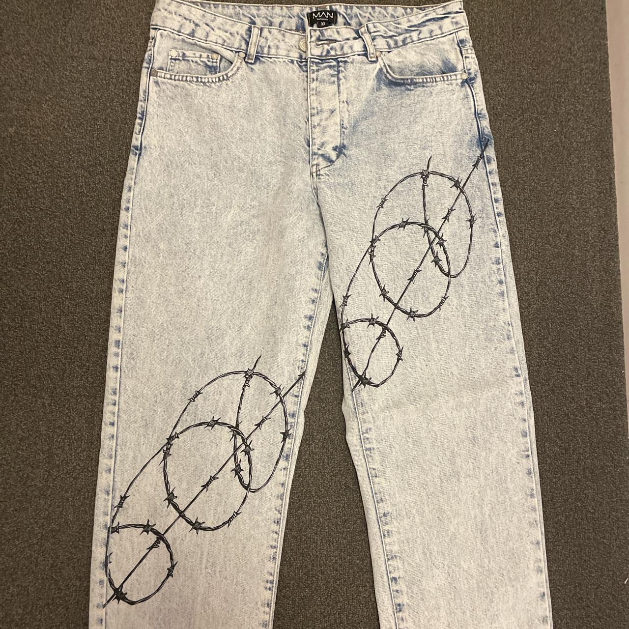 Light washed Baggy printed jeans W32 L32 - Depop
