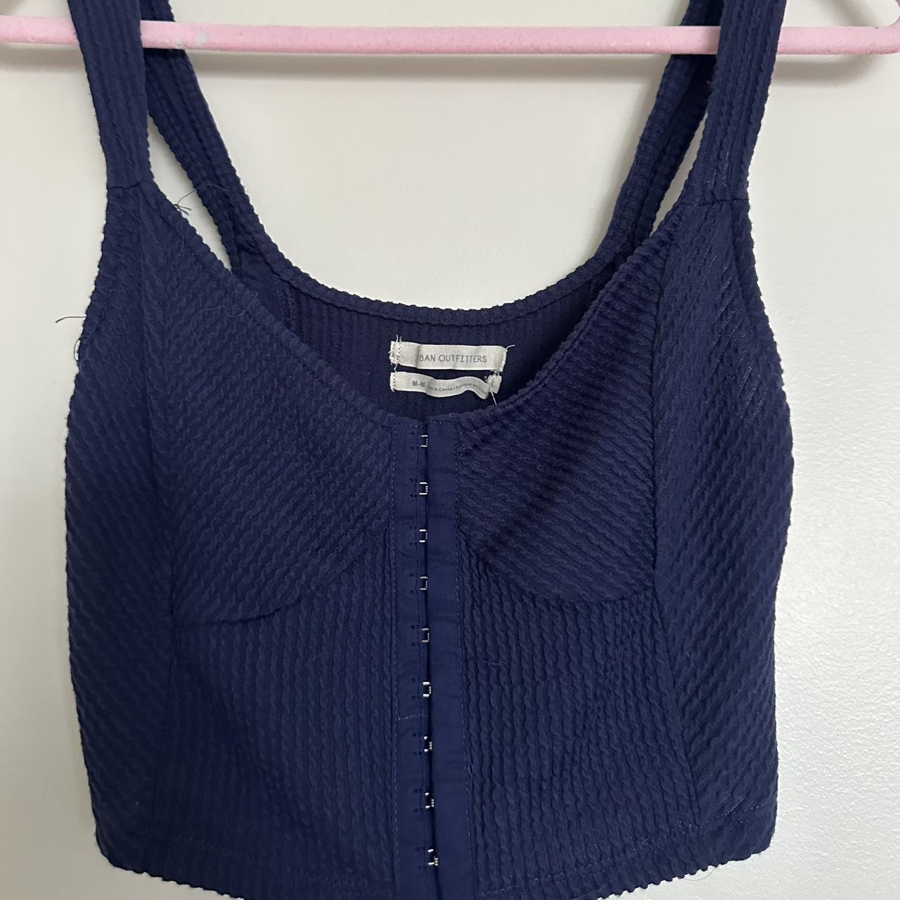 Urban Outfitters Women's Navy Crop-top | Depop