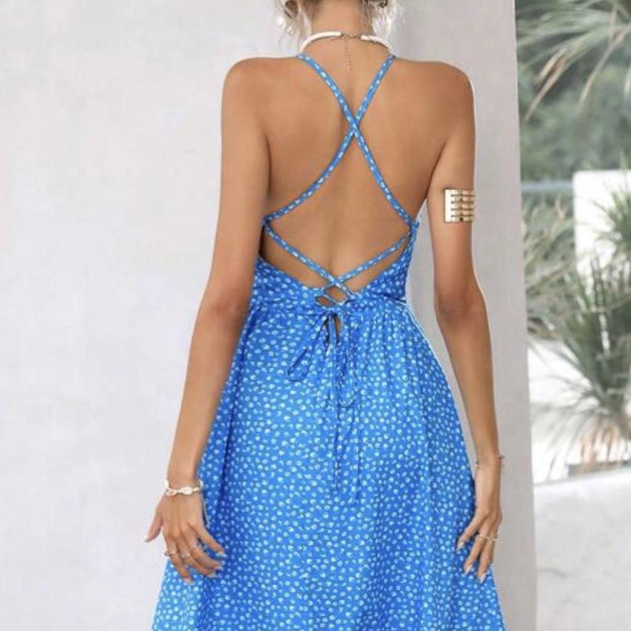 Blue tie up back dress worn for a few hours. Good... - Depop