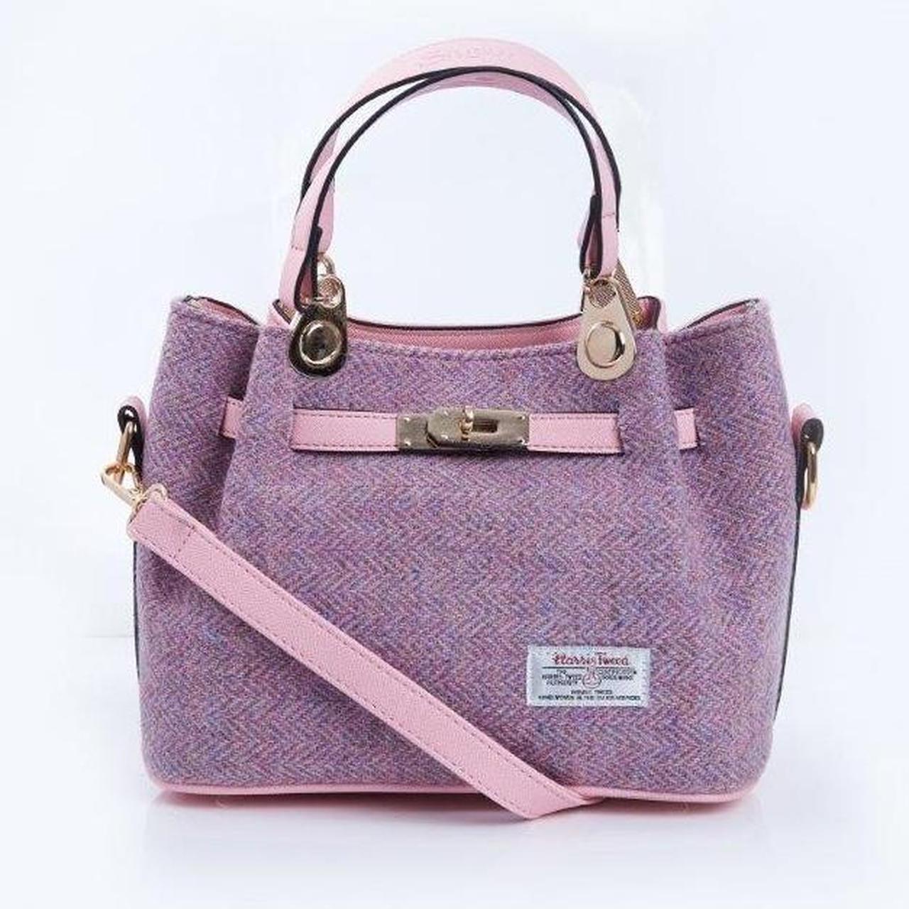 Vintage Pink Herringbone Harris Tweed Midi Tote bag... - Depop