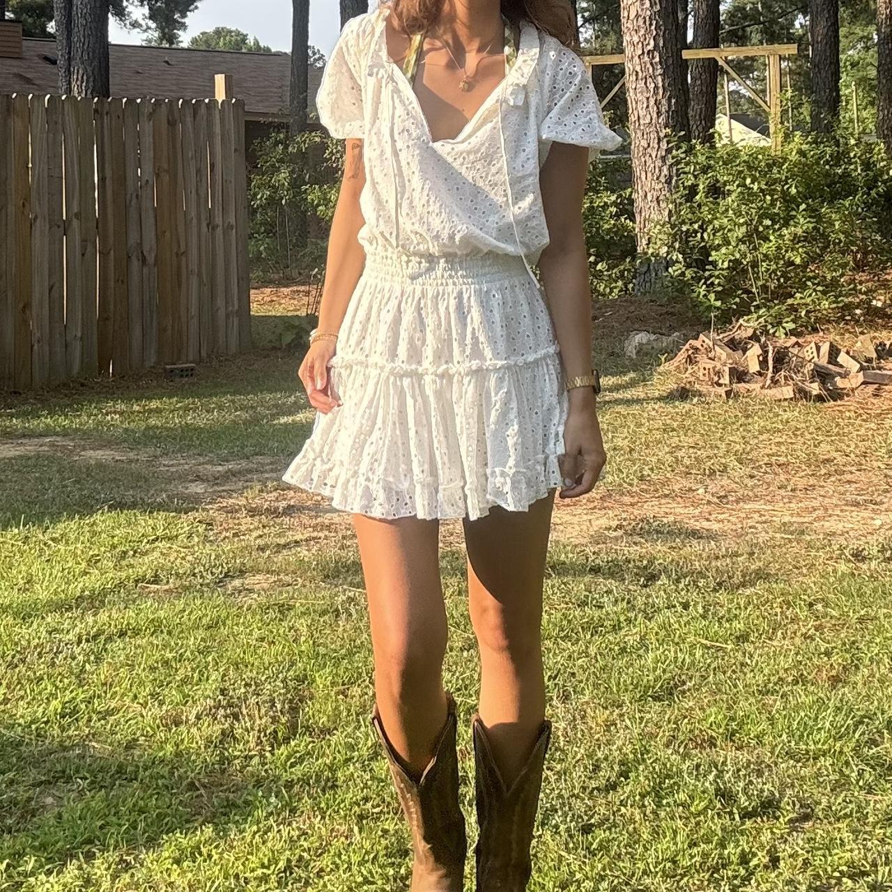 white eyelet ruffle babydoll dress size small (can... - Depop