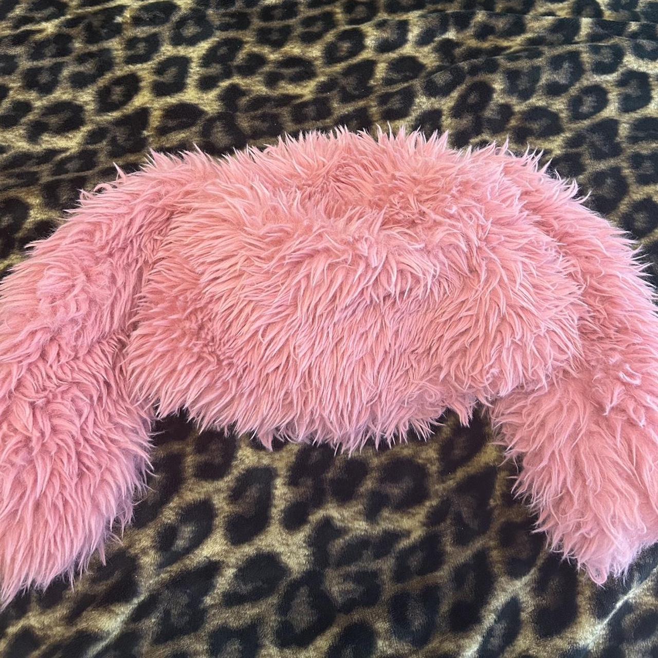 dusty pink fuzzy bunny hat with a satin lined... | Depop
