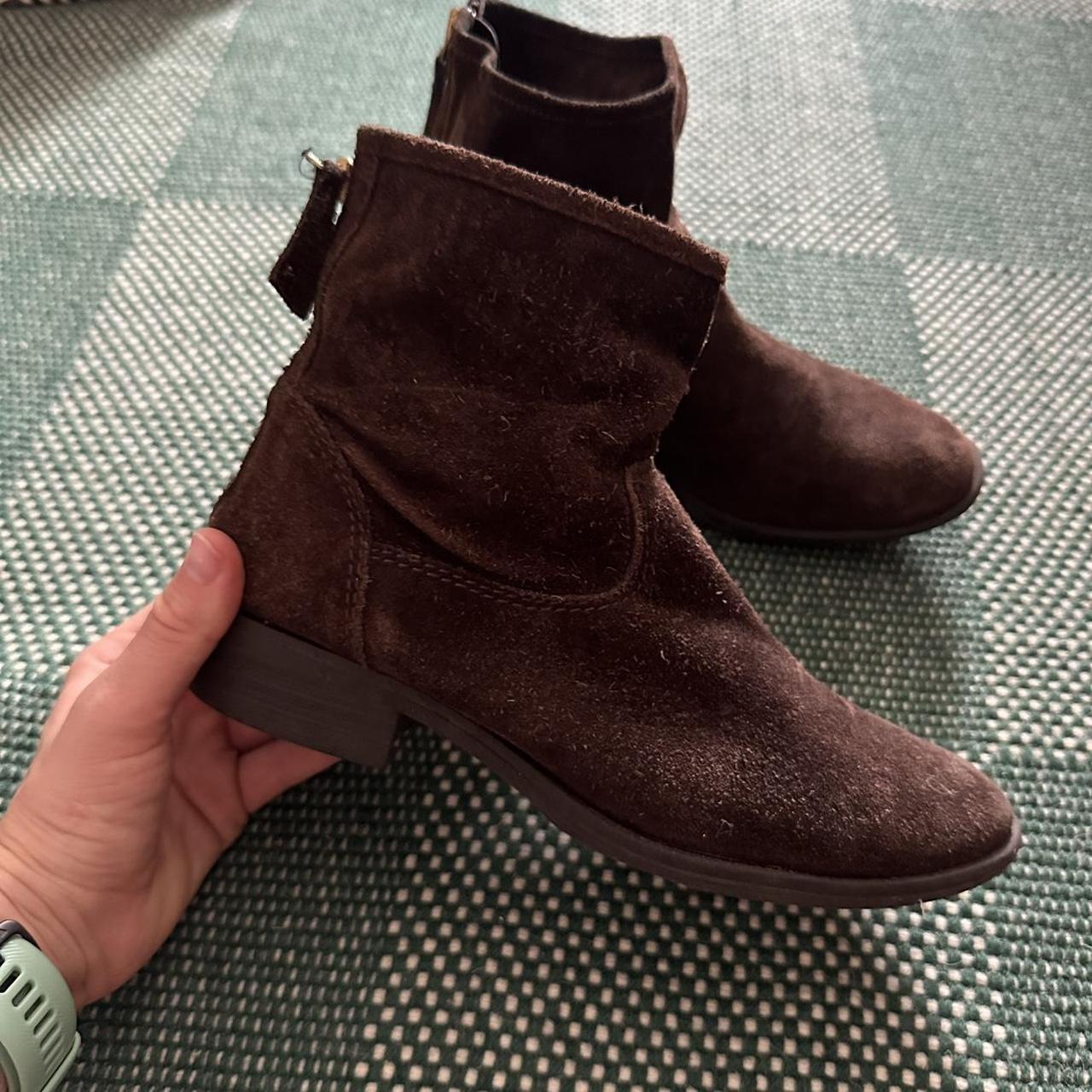 Brown suede ankle boots with zip closure #ankleboots - Depop