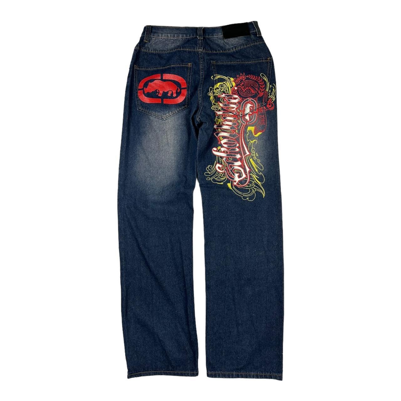 baggy ecko unltd hip hop jeans nice print to back... - Depop