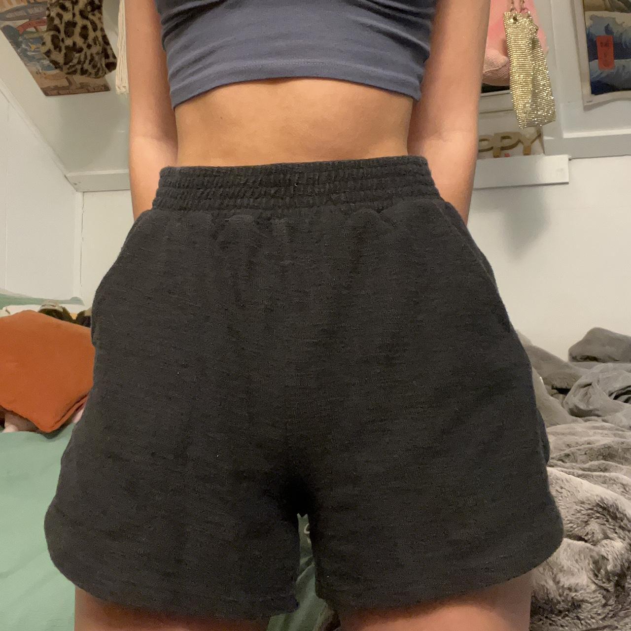Black Terry cloth shorts Fold over shorts, elastic... - Depop