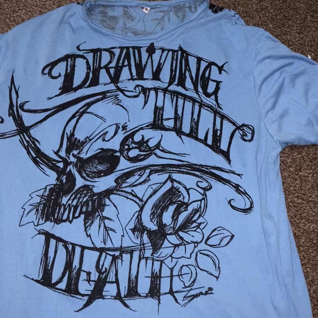 Cool Drawing Till Death Skull shirt baby blue... | Depop