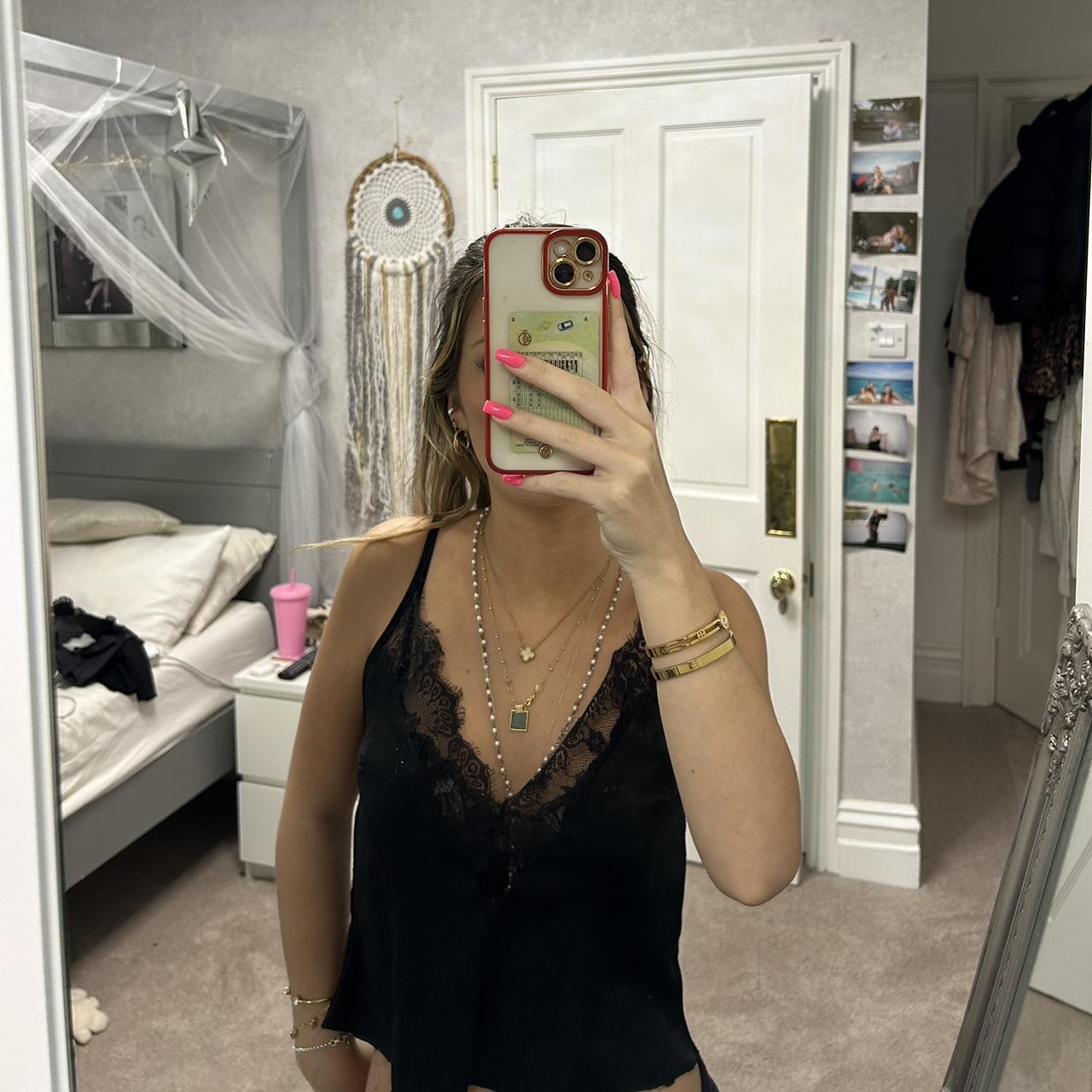 primark black top with lace along the v neck size... - Depop