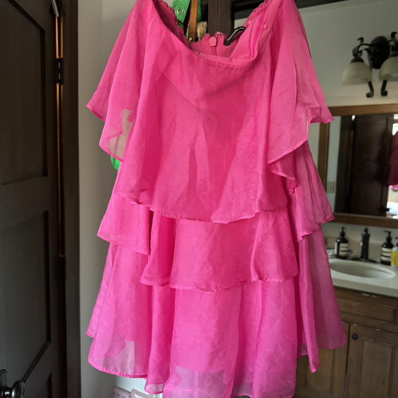 Abercrombie tiered ruffle dress in pink. Worn once... - Depop
