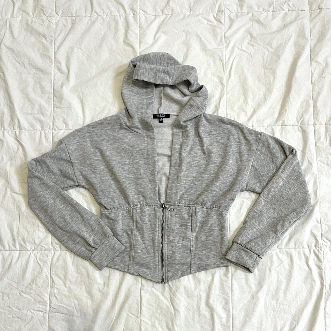 Grey cropped zip up jacket -size: S (fit M as... - Depop