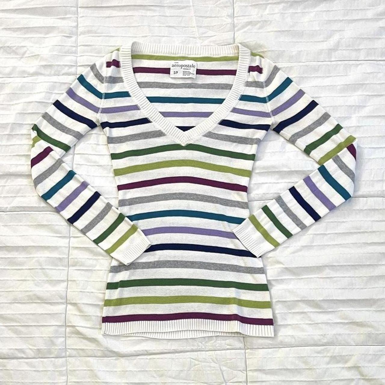 Preppy 2000s spring palette striped top -size:... - Depop