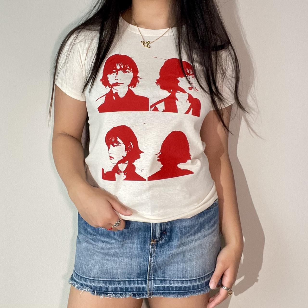 Women's Cream and Red T-shirt | Depop
