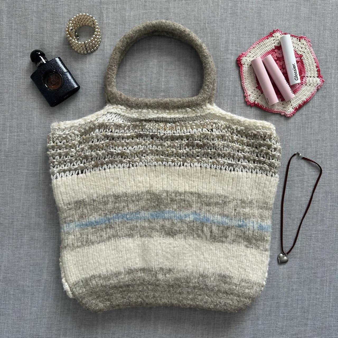 knit tote bag - front pouch - stretchy material... - Depop