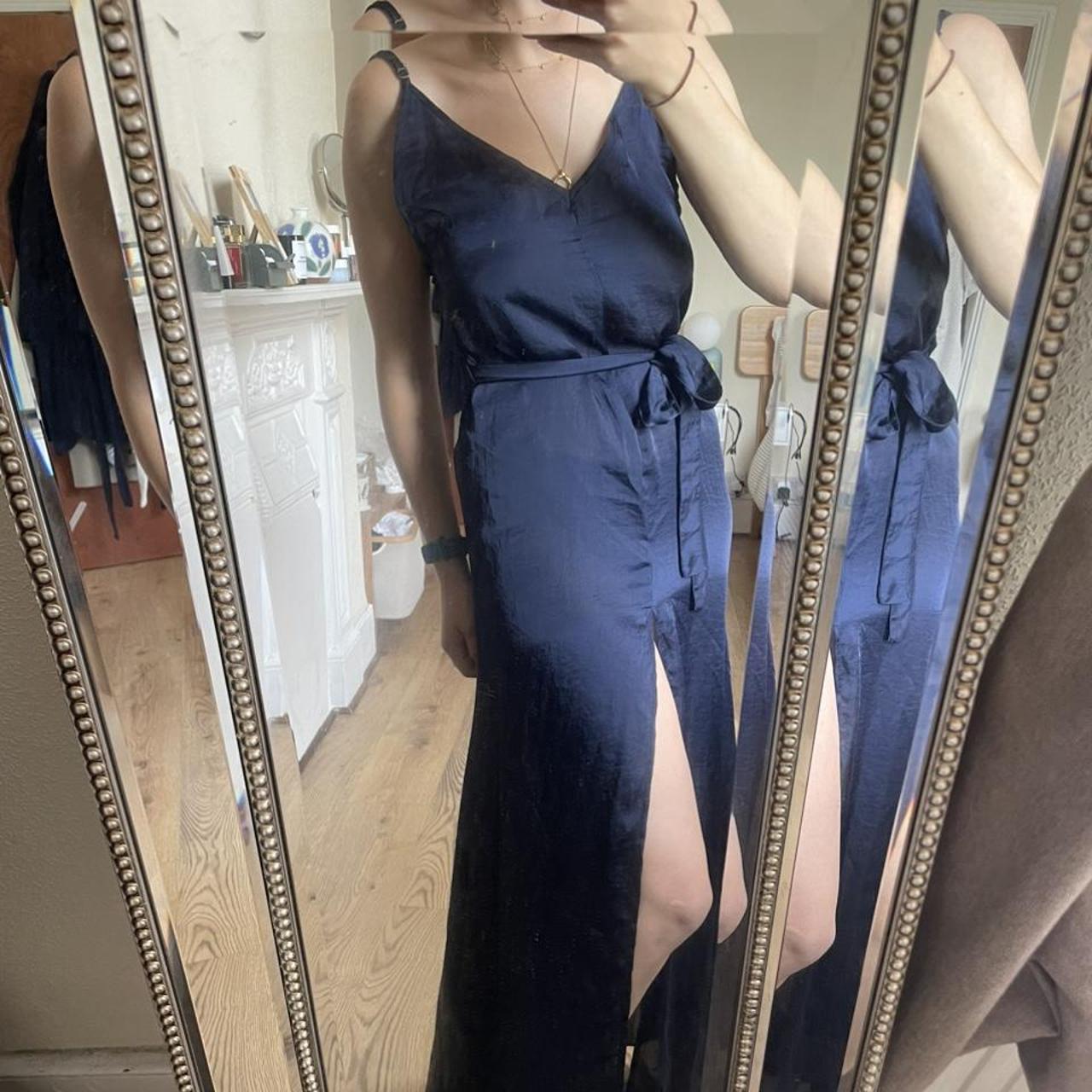 Dancing Leopard navy silk dress with spaghetti... - Depop