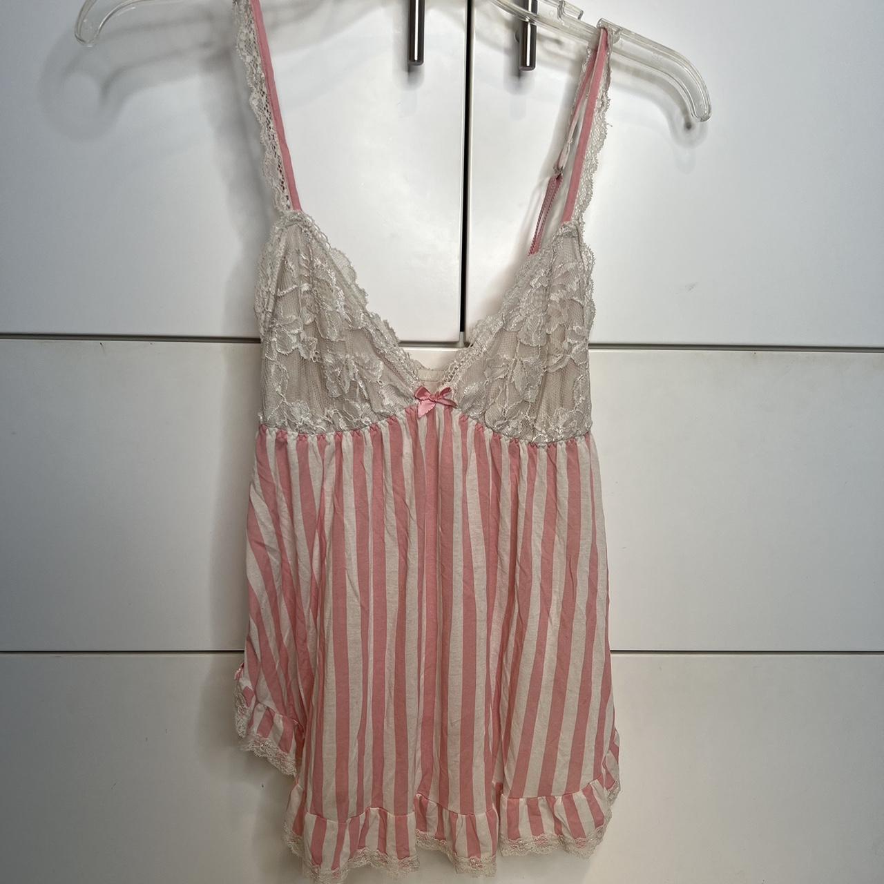 victoria secret pink striped cami top with lace and... - Depop