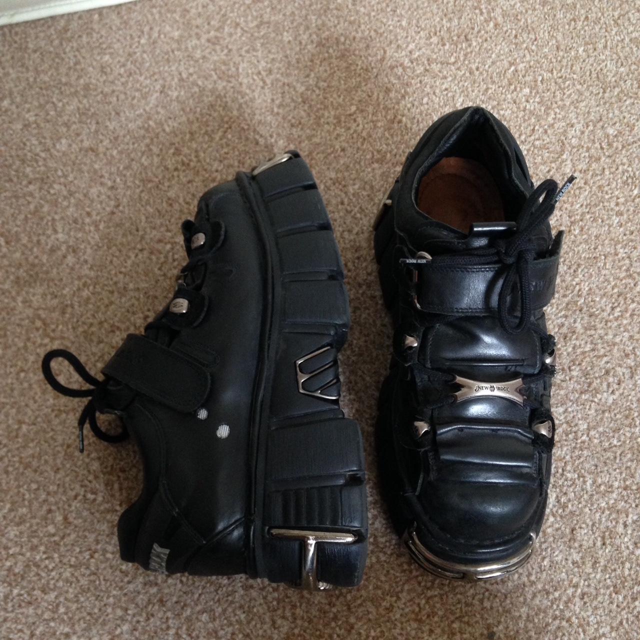 black unisex leather platform New rocks size 42... - Depop