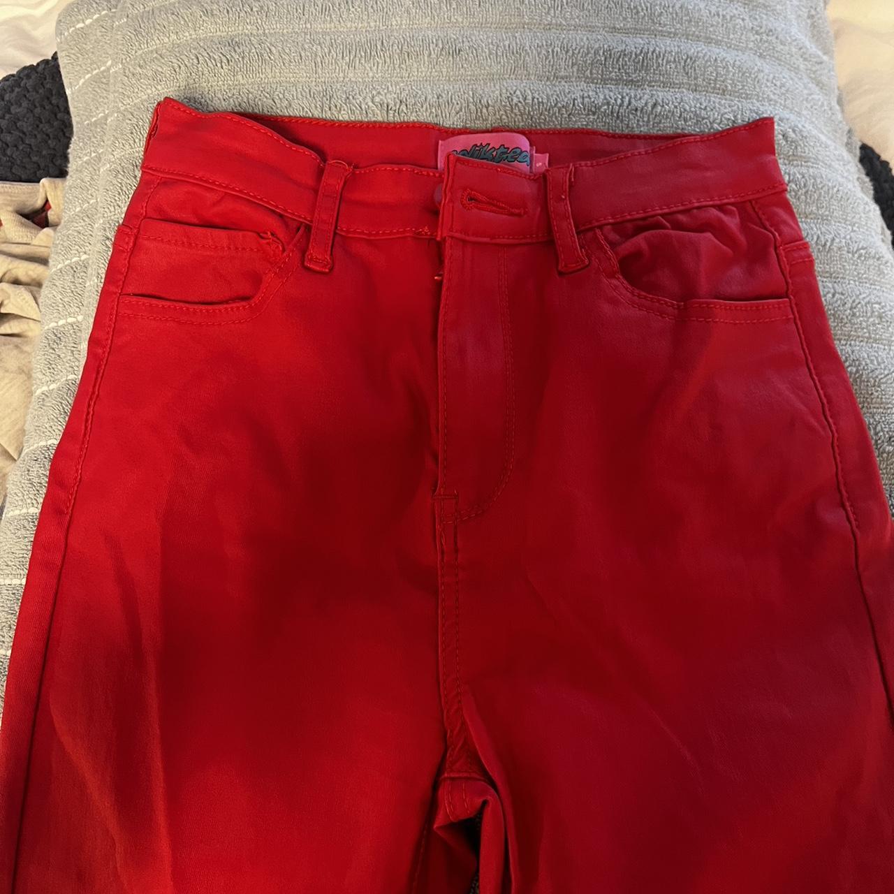 Edikted flare red leather pants. Size S. Cut at the... - Depop