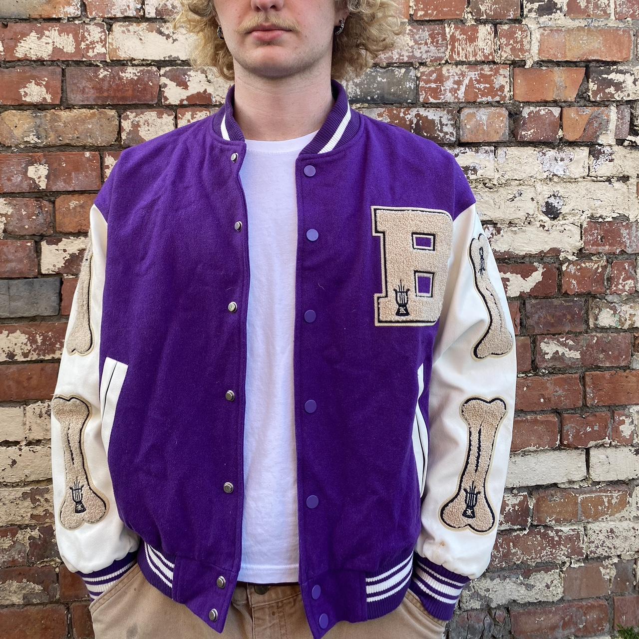 Skeleton arm varsity jacket Purple with white arms... - Depop