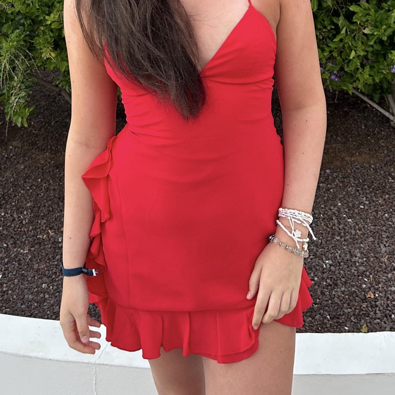 BABYBOO red ruffle mini dress (Bought for £65) open... - Depop