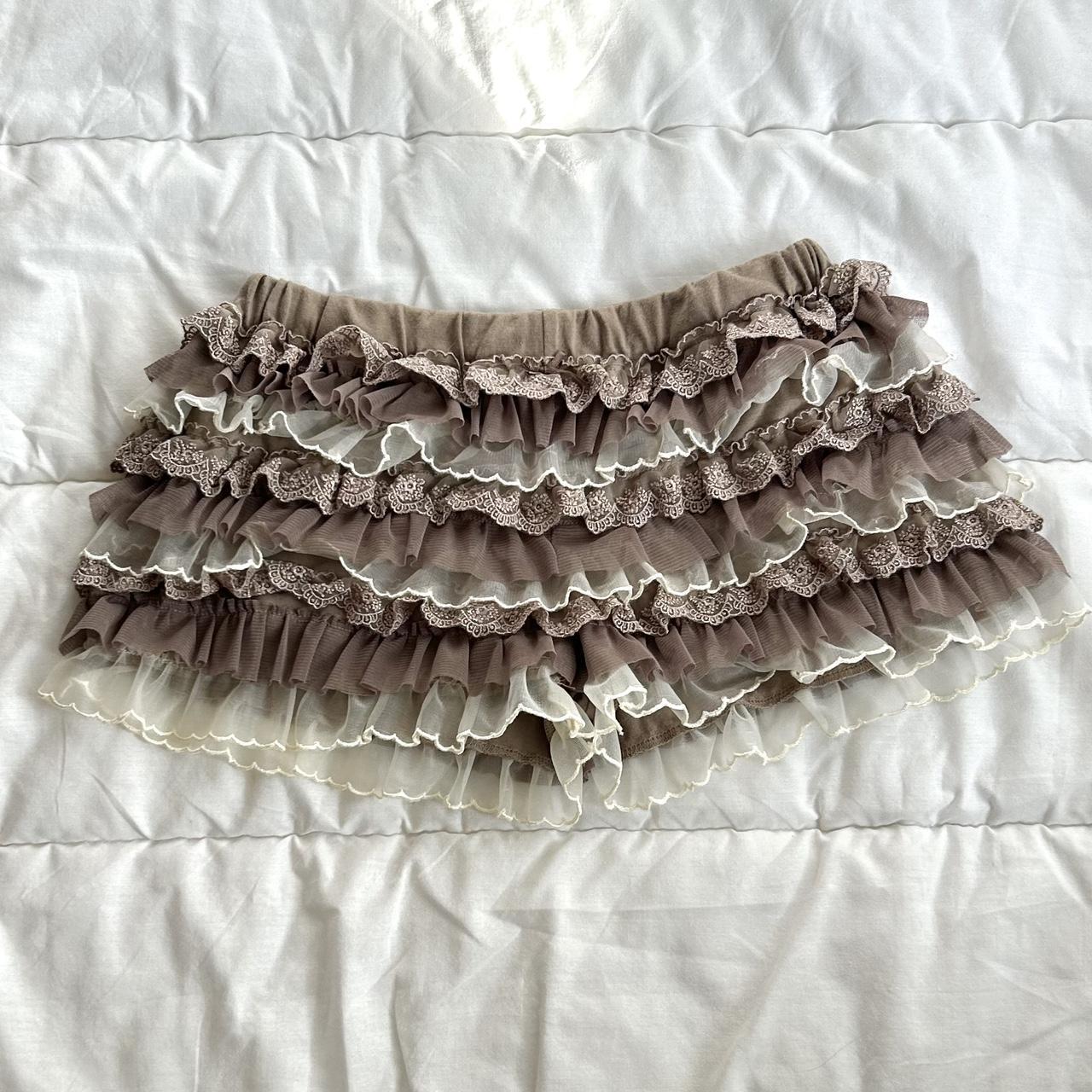 Brown and cream ruffle bloomer shorts. So cute and... - Depop