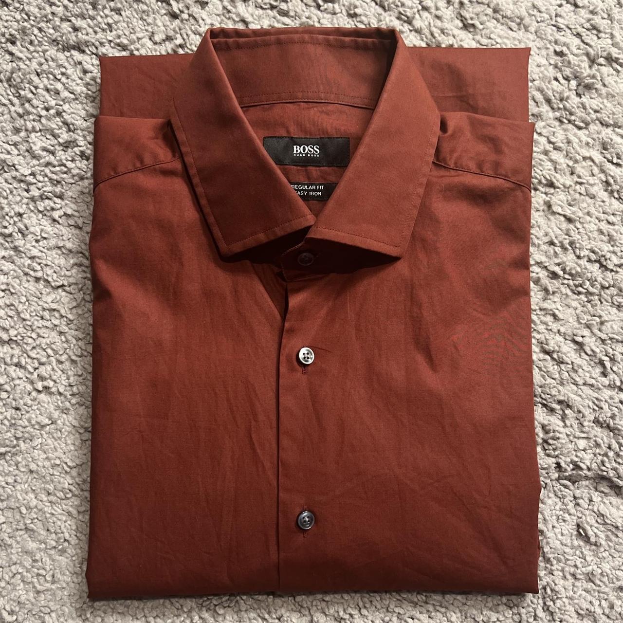 HUGO BOSS Men’s Dress Shirt (Maroon) - Size 40 -... - Depop