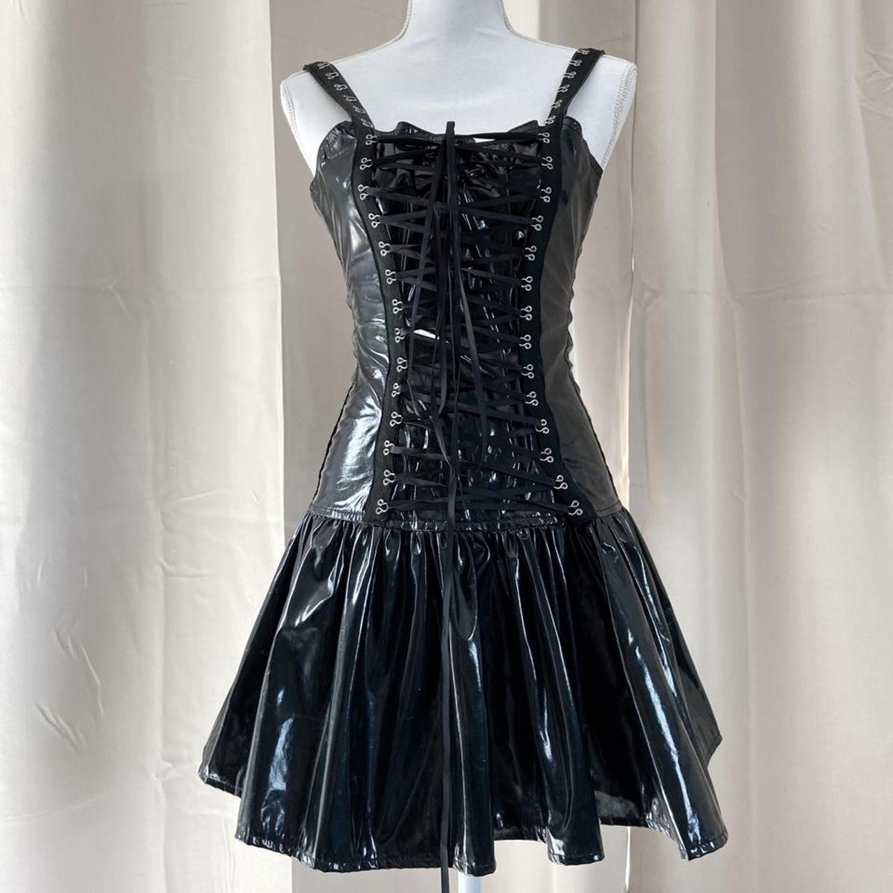 Vintage Mini vinyl dress by Phaze, Size... - Depop