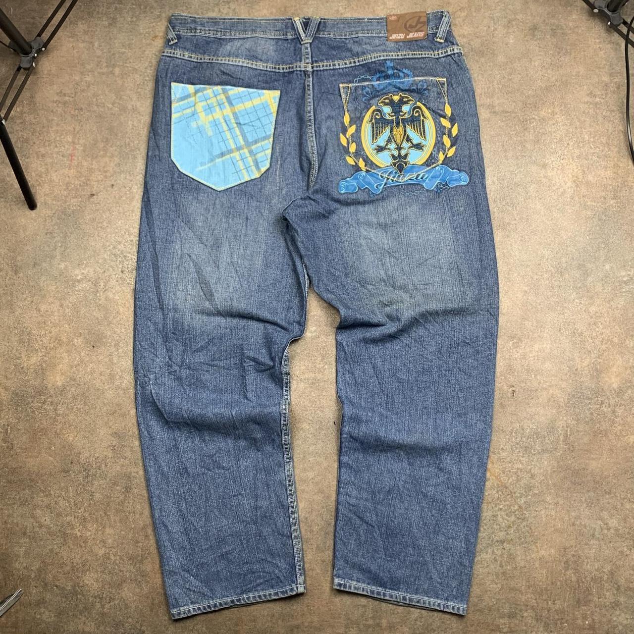 Jinzu Jeans vintage Y2K embroidered graphic baggy... | Depop