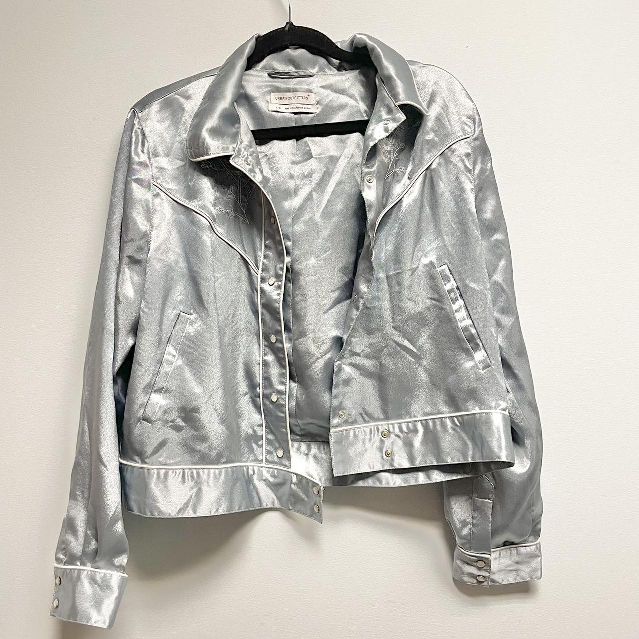 Urban Outfitters satin baby blue button up jacket,... - Depop