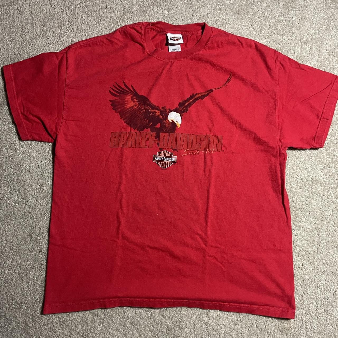 Harley Davidson Men's Red and Black T-shirt | Depop