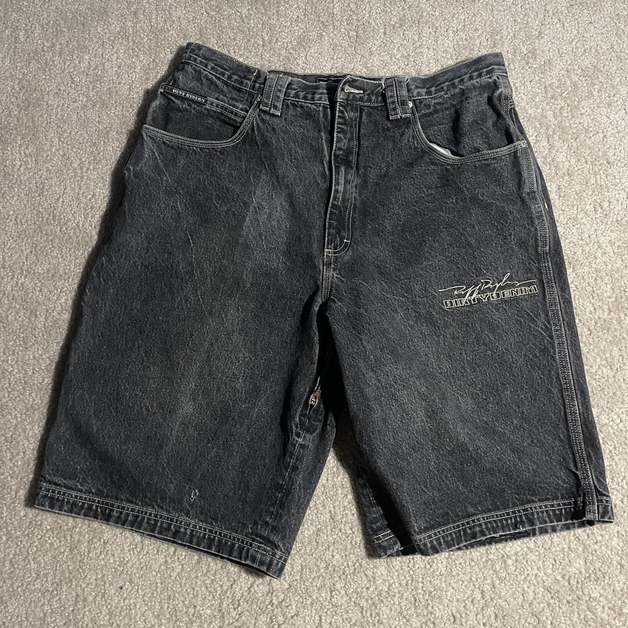 Vintage Y2K Ruff Ryder Dirty Denim Jorts Black Denim... - Depop