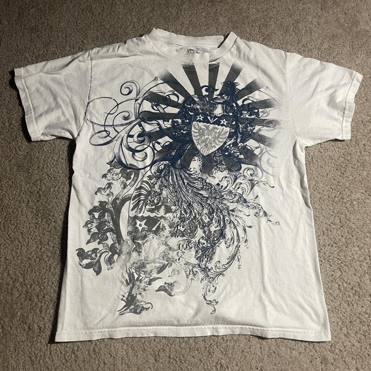 Vintage Y2K Grunge Emo Eagle Shield Ink Tee size... - Depop