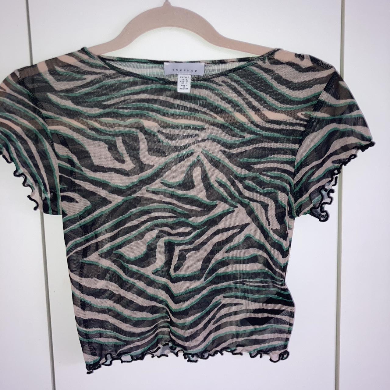 Topshop zebra print mesh crop top, could fit size... - Depop